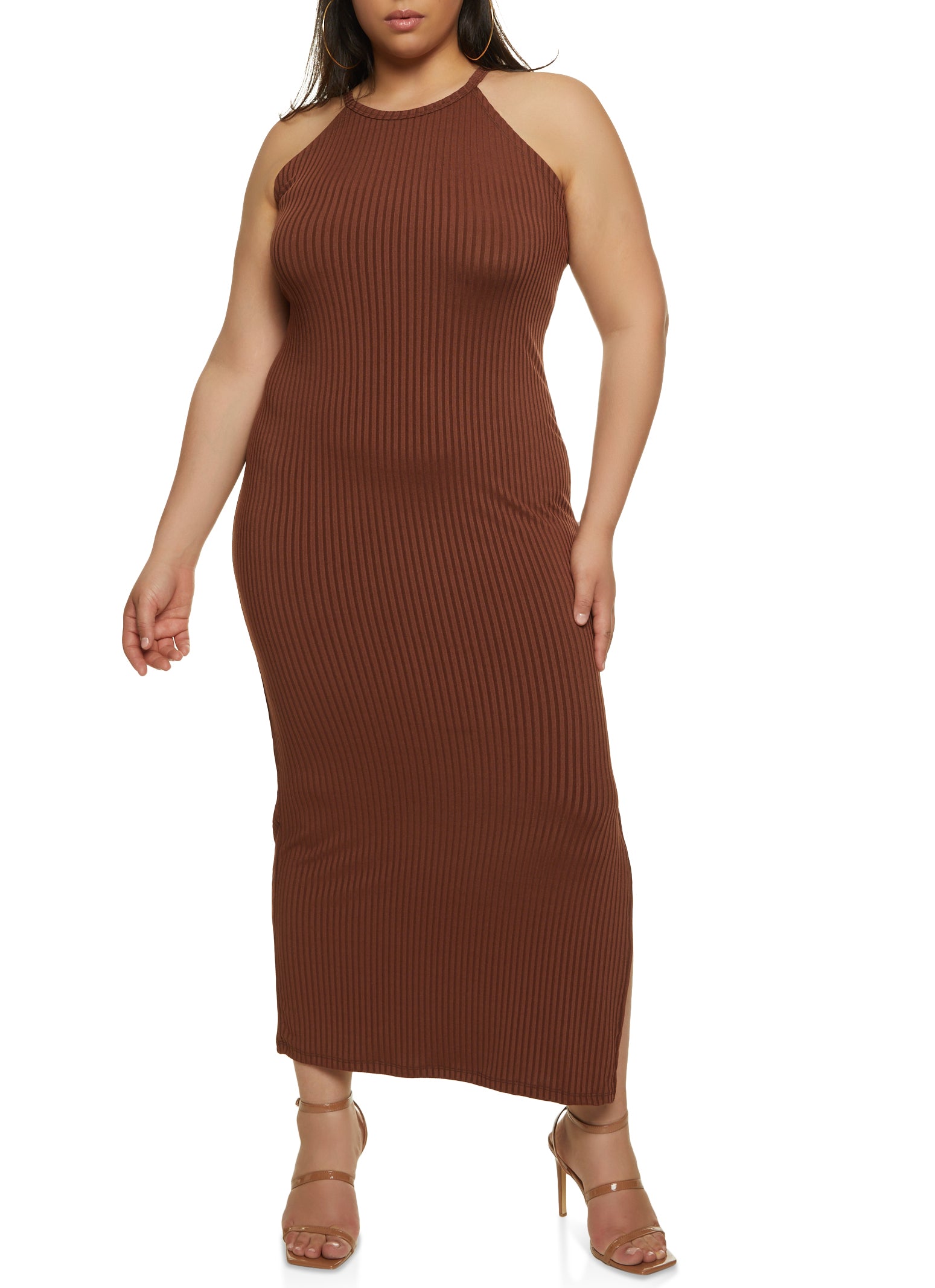 Plus Size Ribbed High Neck Tank Dress