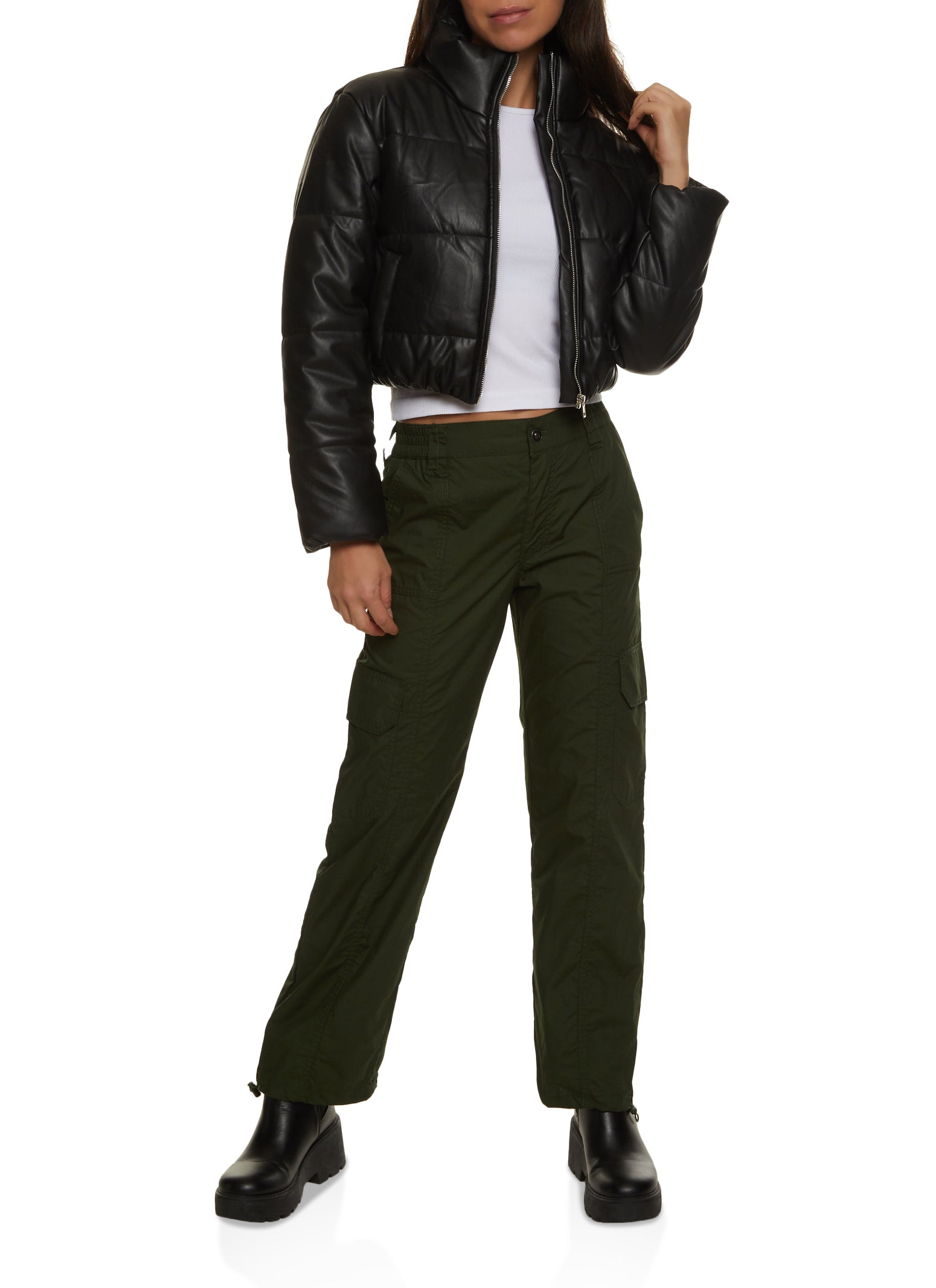 Toggle Drawstring Straight Leg Cargo Pants