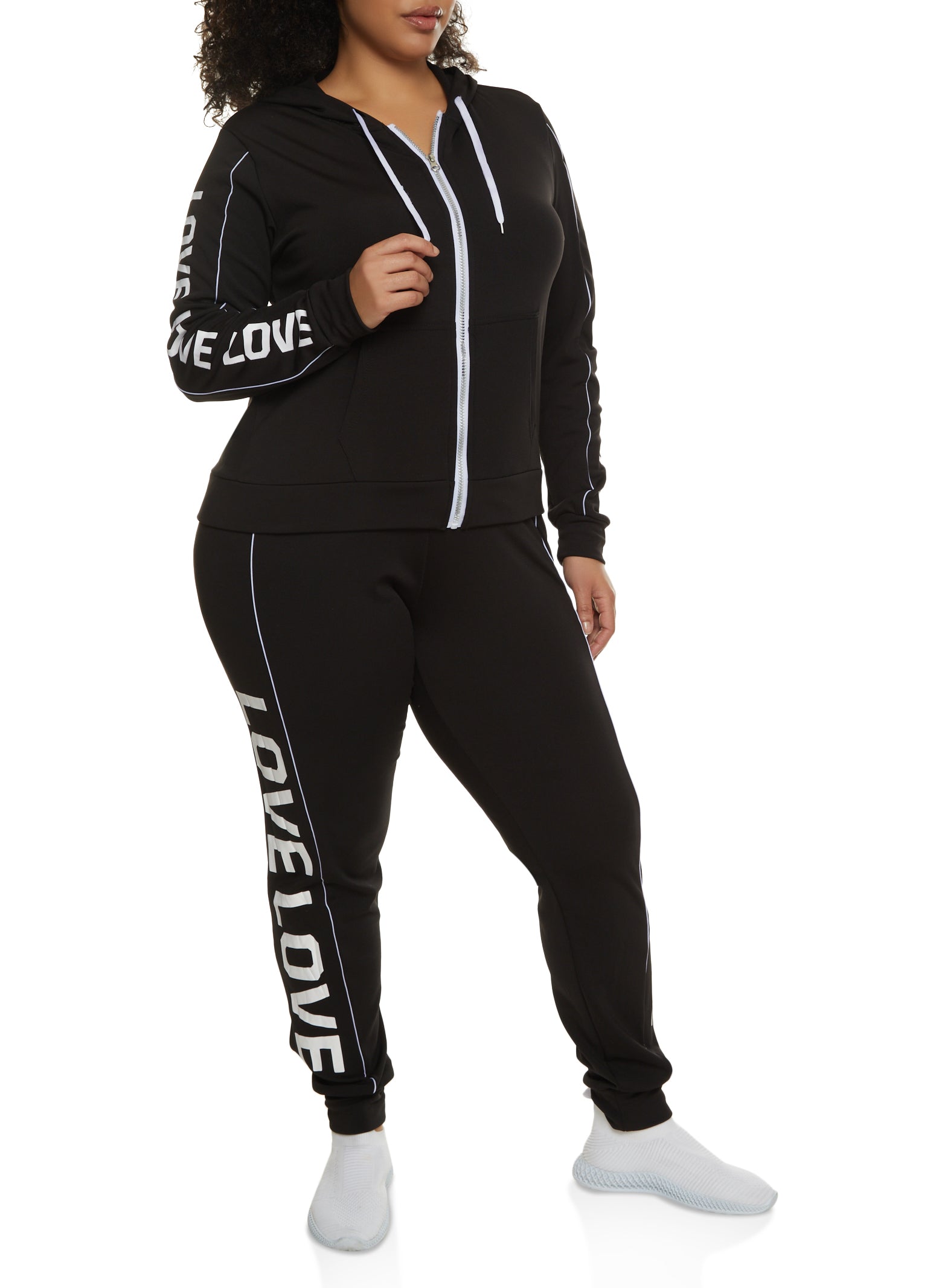 Plus Size Love Side Graphic Zip Front Hoodie Plus Size Love Side Graphic Zip Front Hoodie