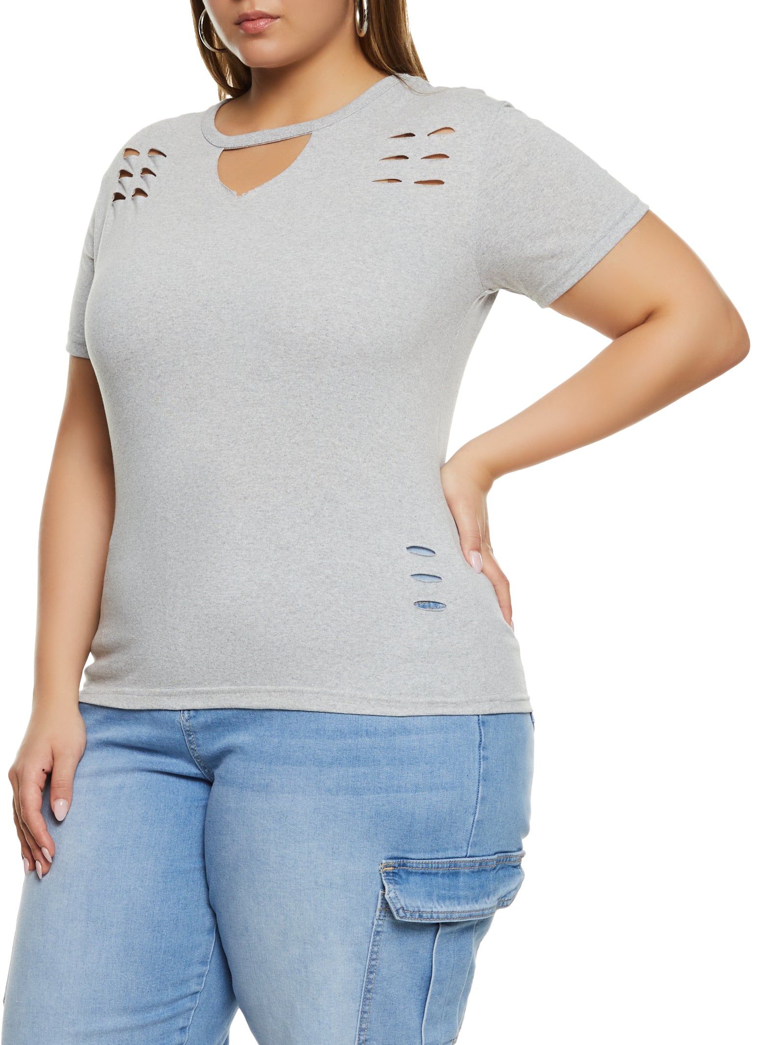 Plus Size Basic Laser Cut T Shirt