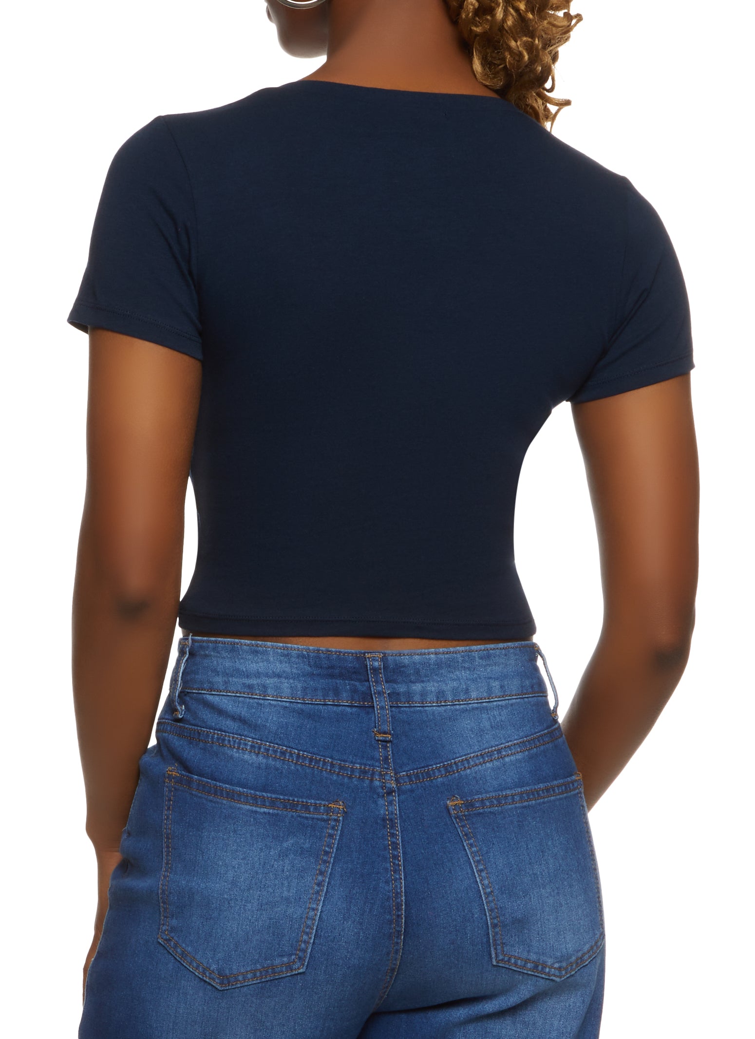 Solid Cropped V Neck Tee