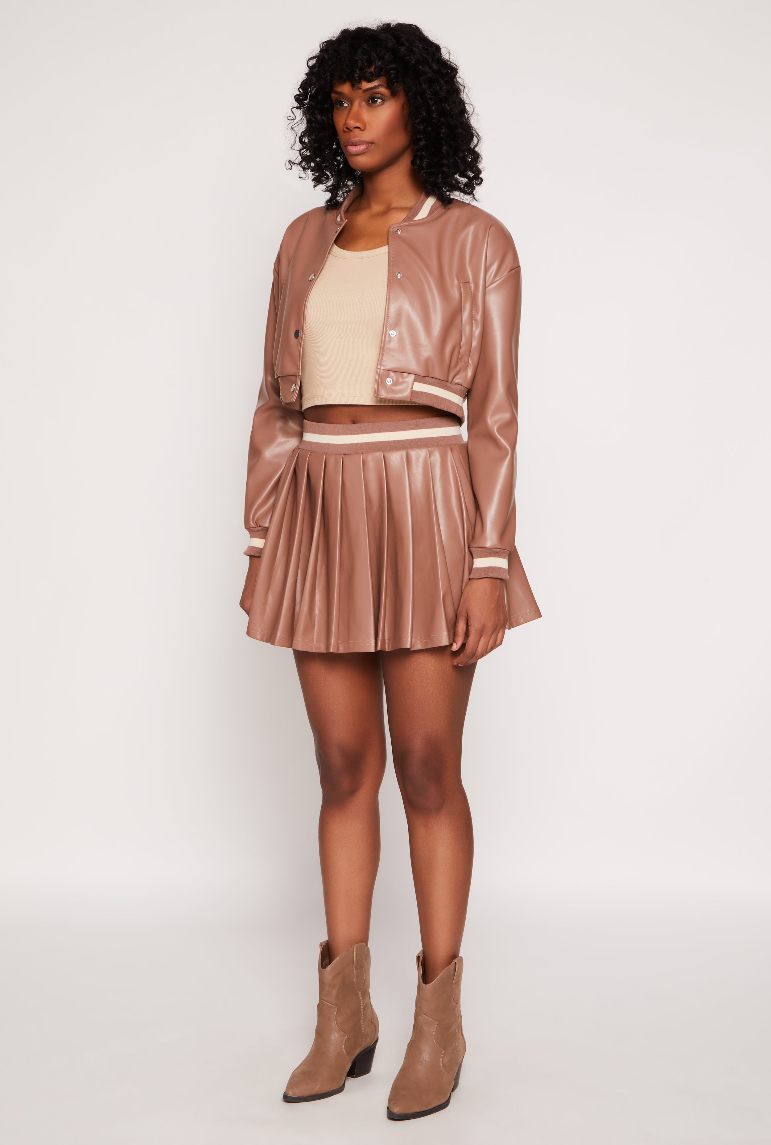 Faux Leather Cropped Bomber Jacket Faux Leather Cropped Bomber Jacket