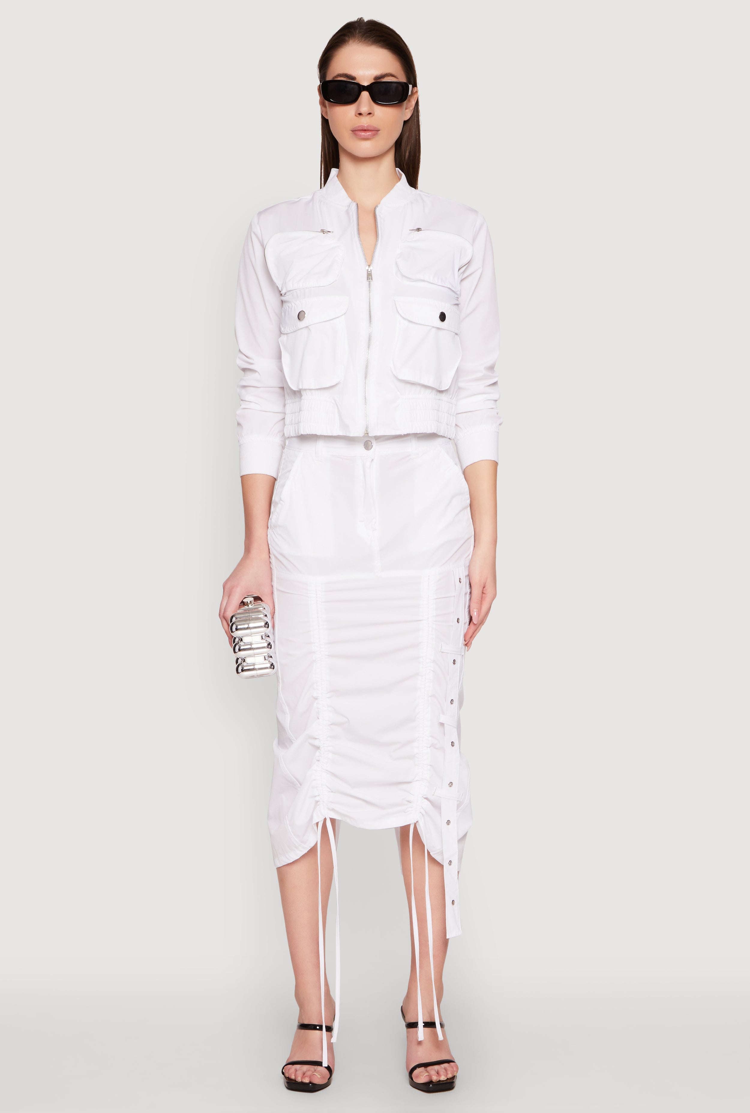 High Waisted Grommet Detail Drawstring Skirt