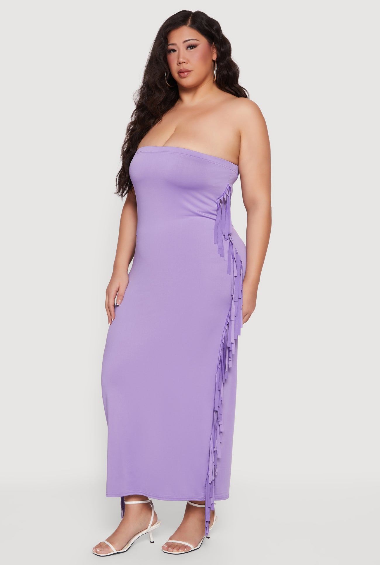 Plus Size Fringe Side Maxi Tube Dress