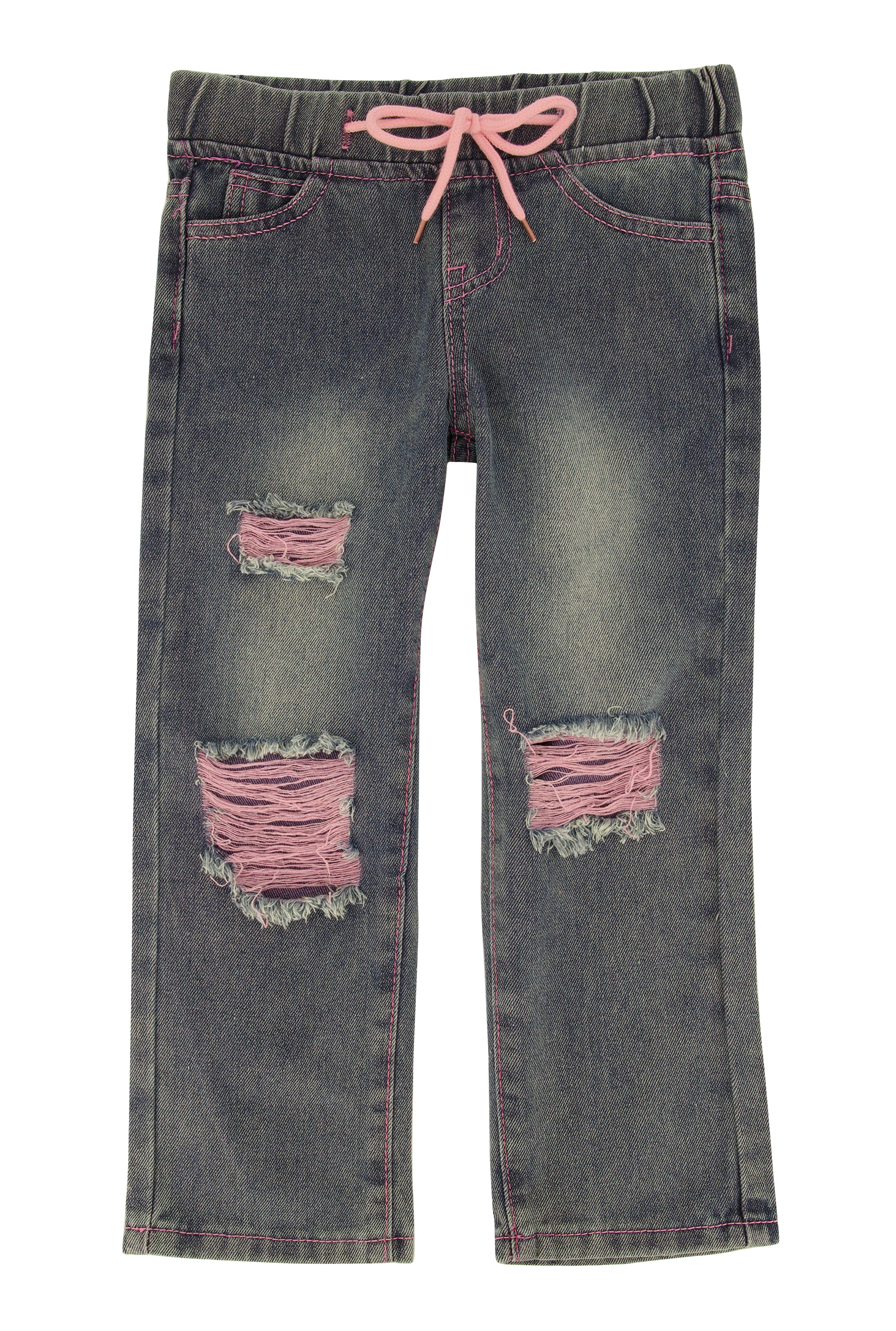 Little Girls Drawstring Distressed Jeans