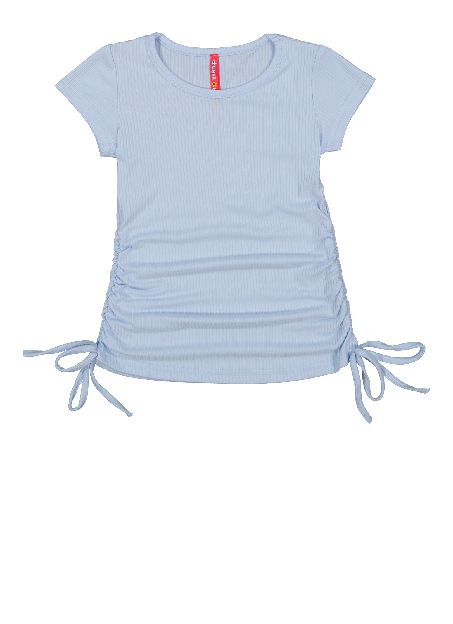 Little Girls Rib Knit Ruched Crew Neck Top
