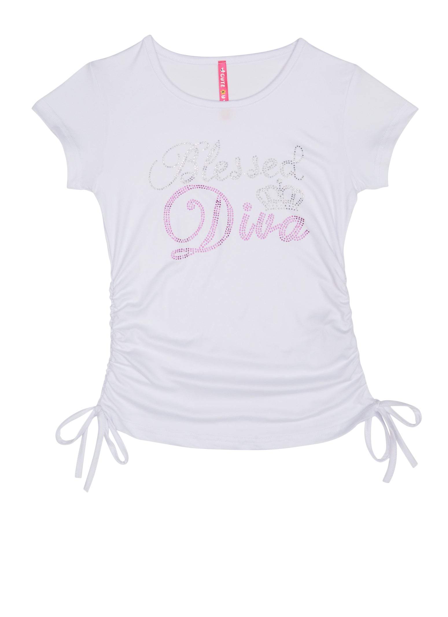 Girls Ruched Blessed Diva Rhinestone Graphic Tee
