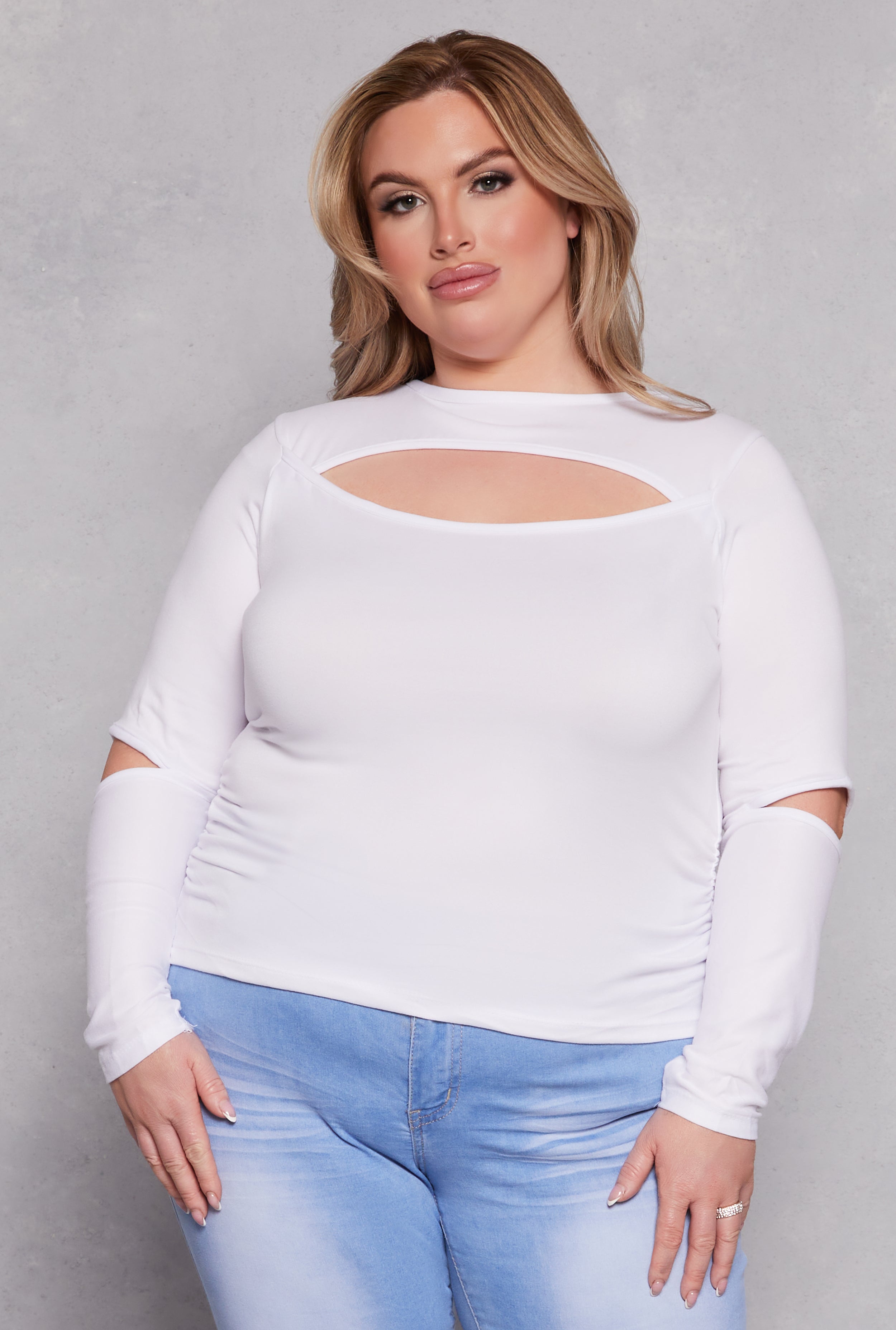 Plus Size Cut Out Long Sleeve Top