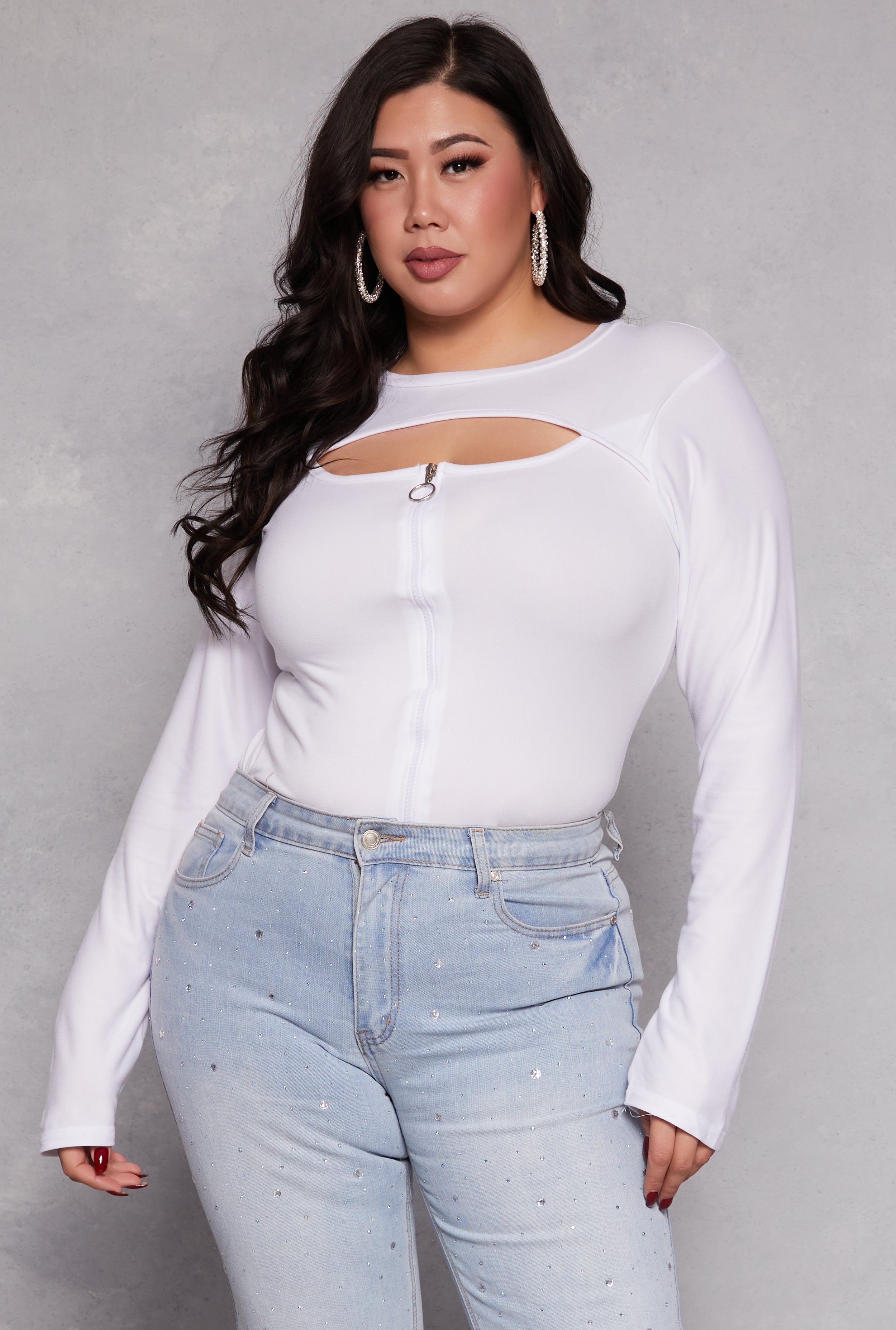 Plus Size Cut Out Zip Front Top