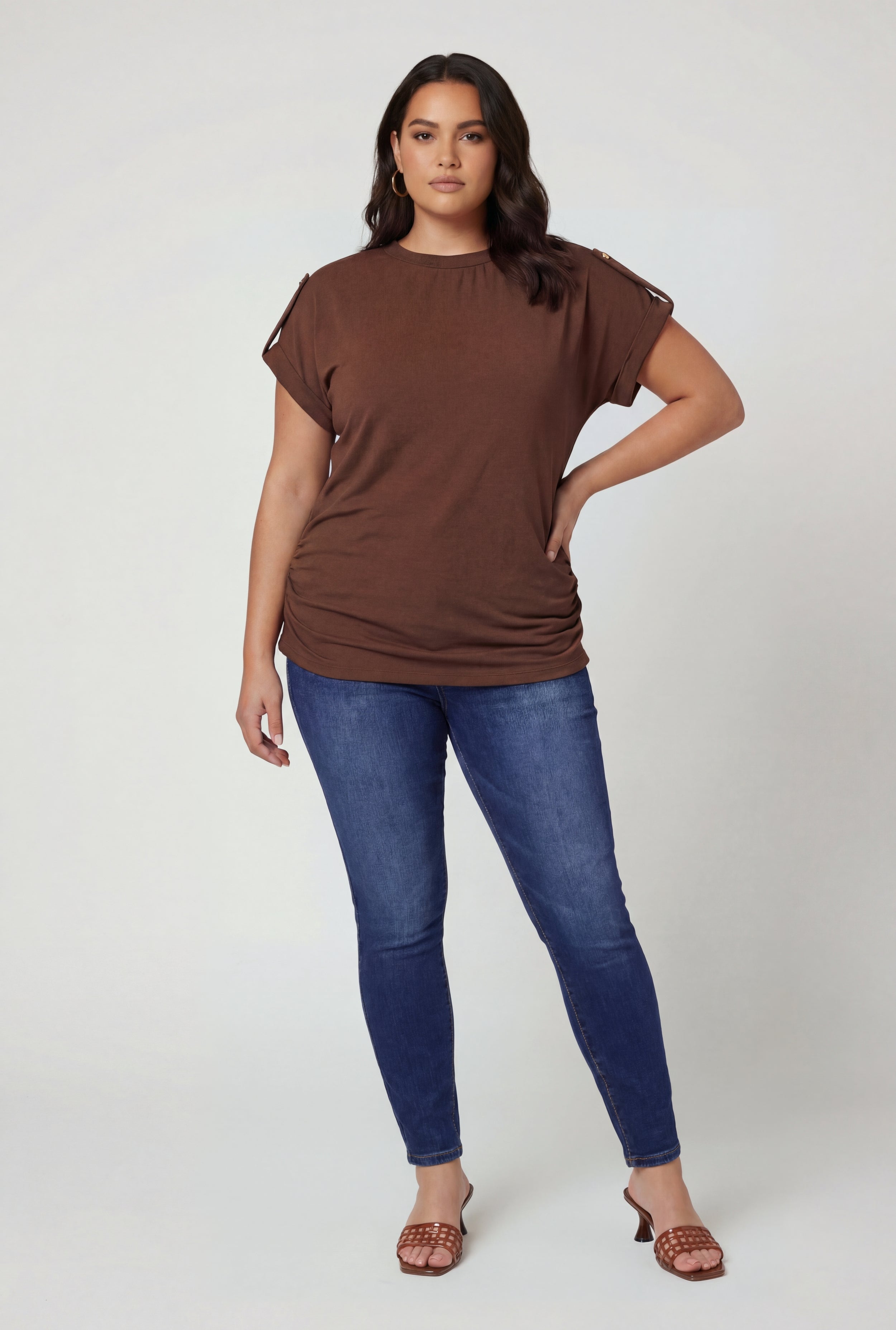 Plus Size Side Ruched Tab Sleeve Tee