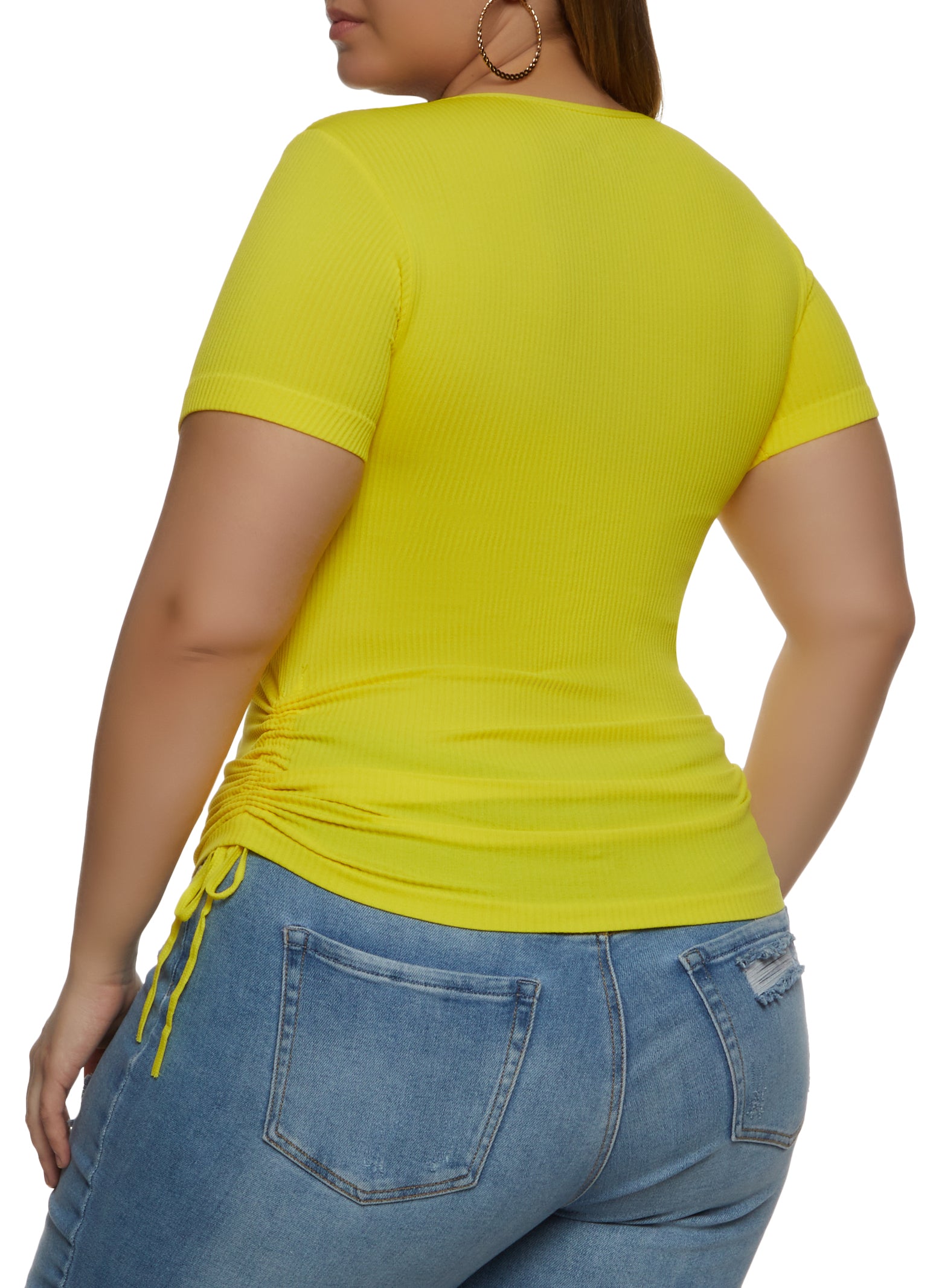 Plus Size Rib Knit Ruched Short Sleeve Top