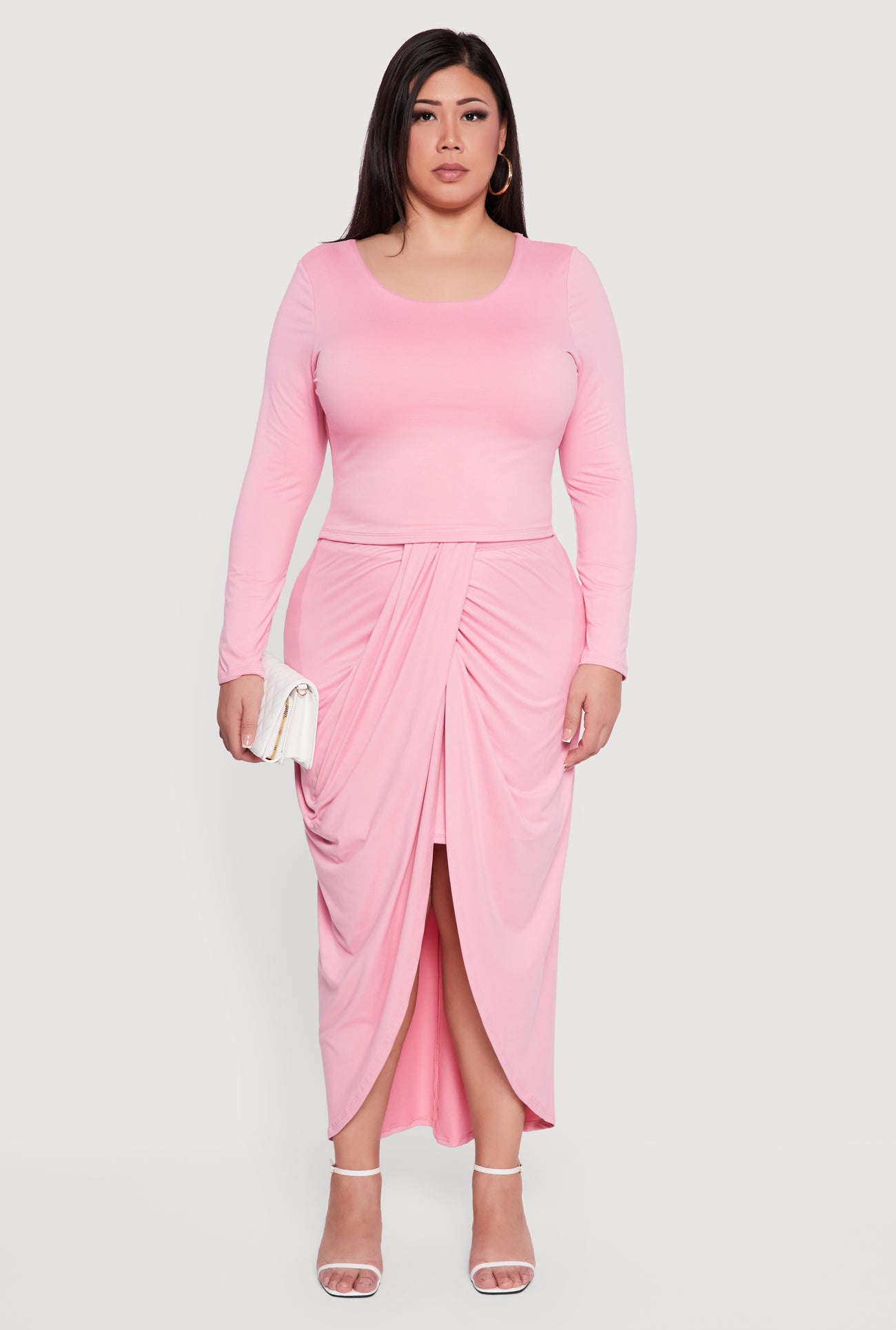 Plus Size Ruched High Low Tulip Hem Skirt