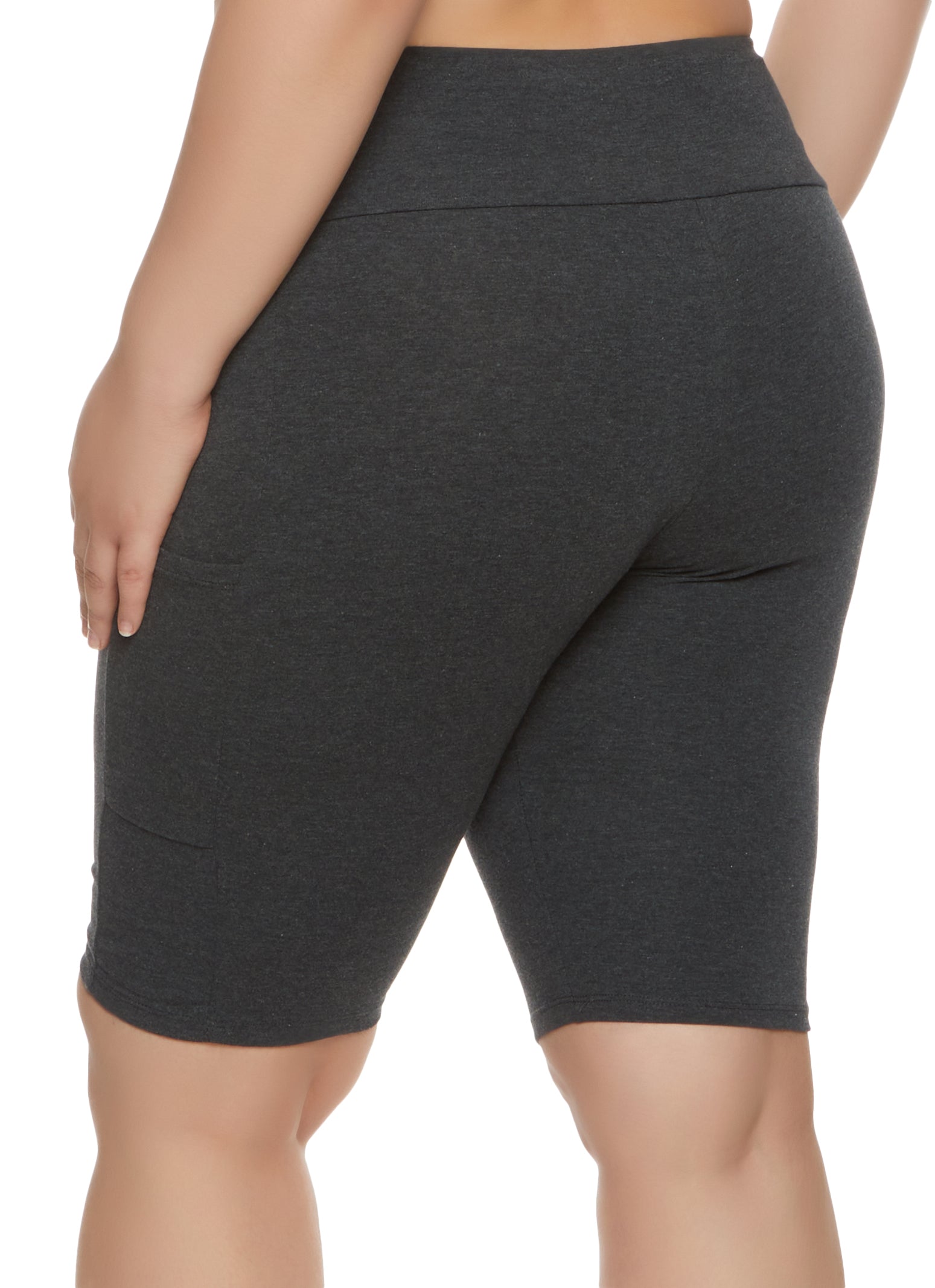 Plus Size Solid Cell Phone Pocket Detail Biker Shorts