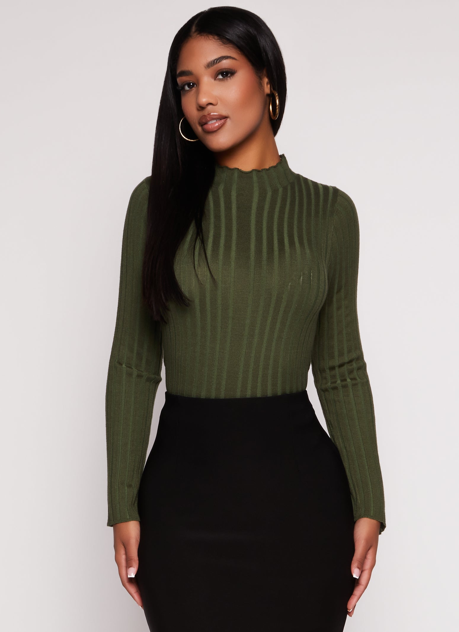 Ribbed Knit Mock Neck Top