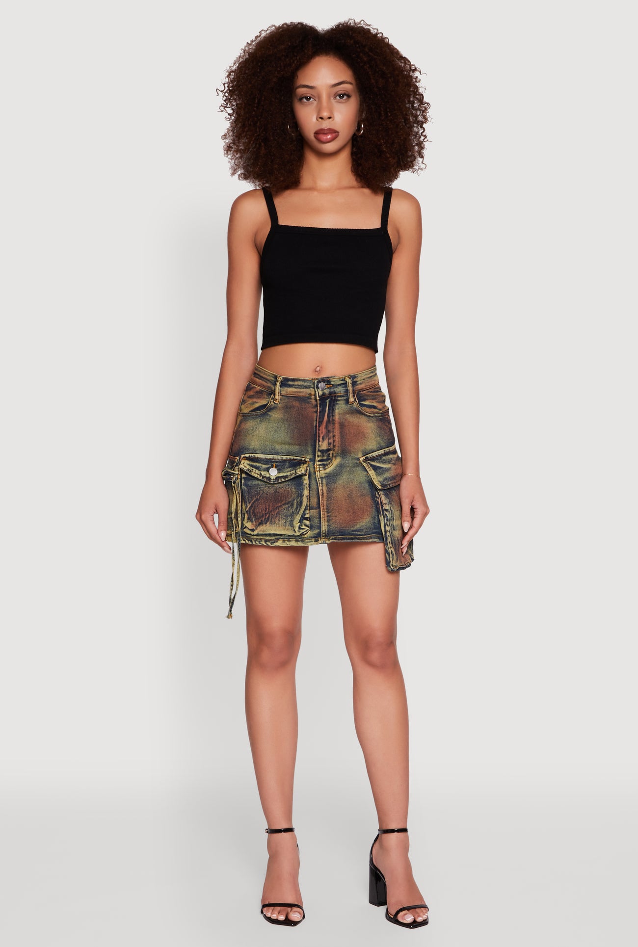 Daisy Acid Wash Cargo Pocket Mini Denim Skirt