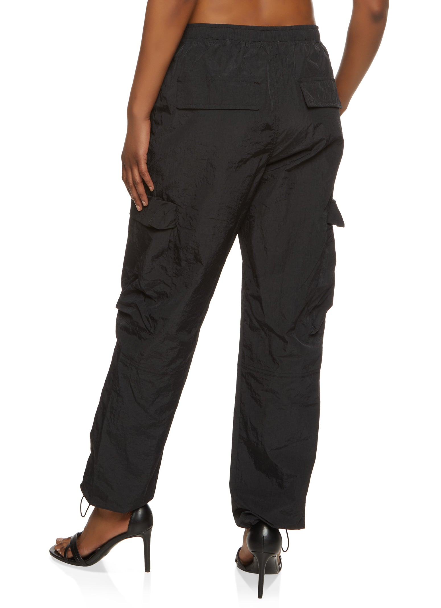 Nylon Drawstring Hem Cargo Pants