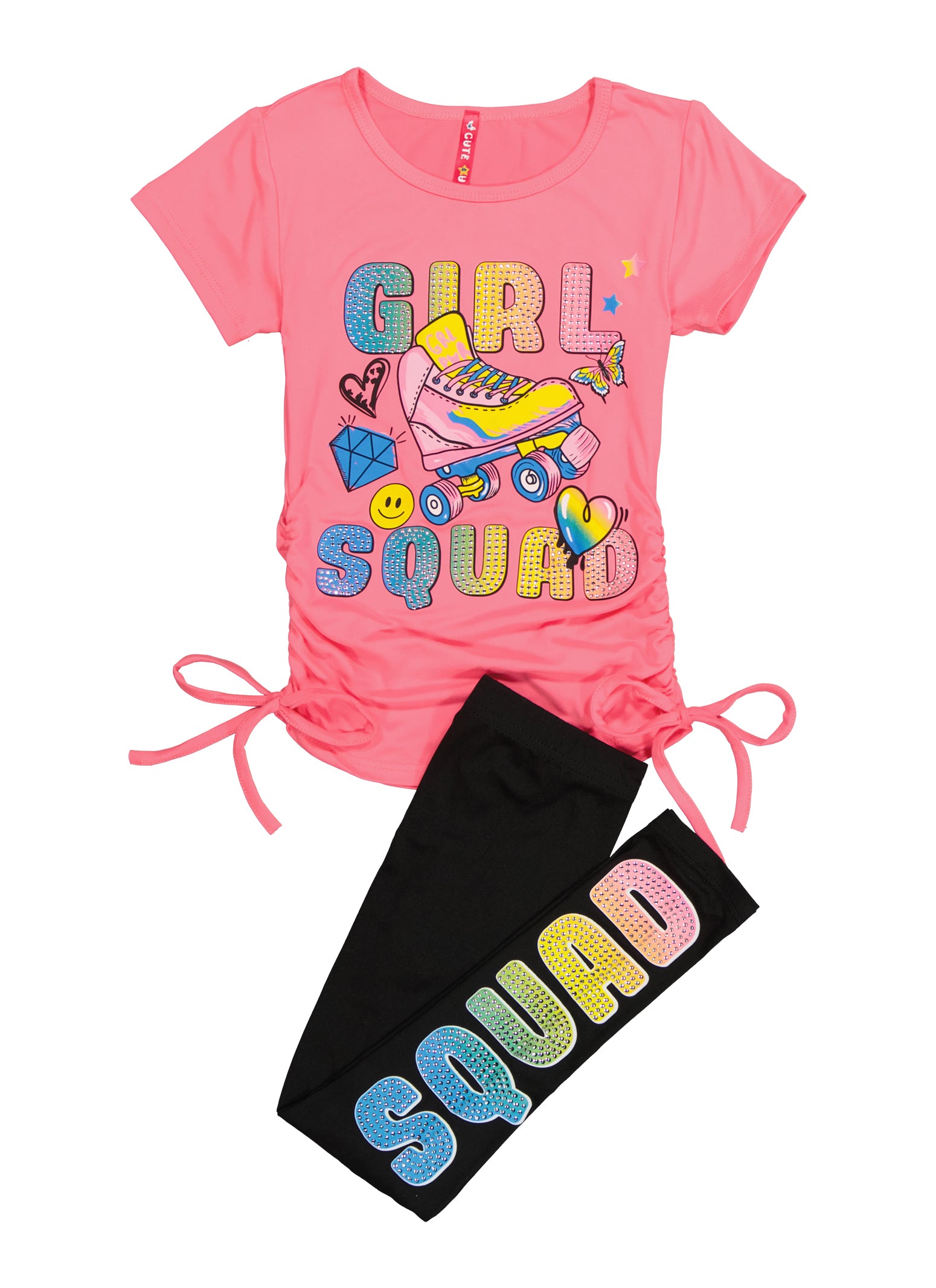 Little Girls Rhinestone Girl Squad Graphic Tee and Leggings