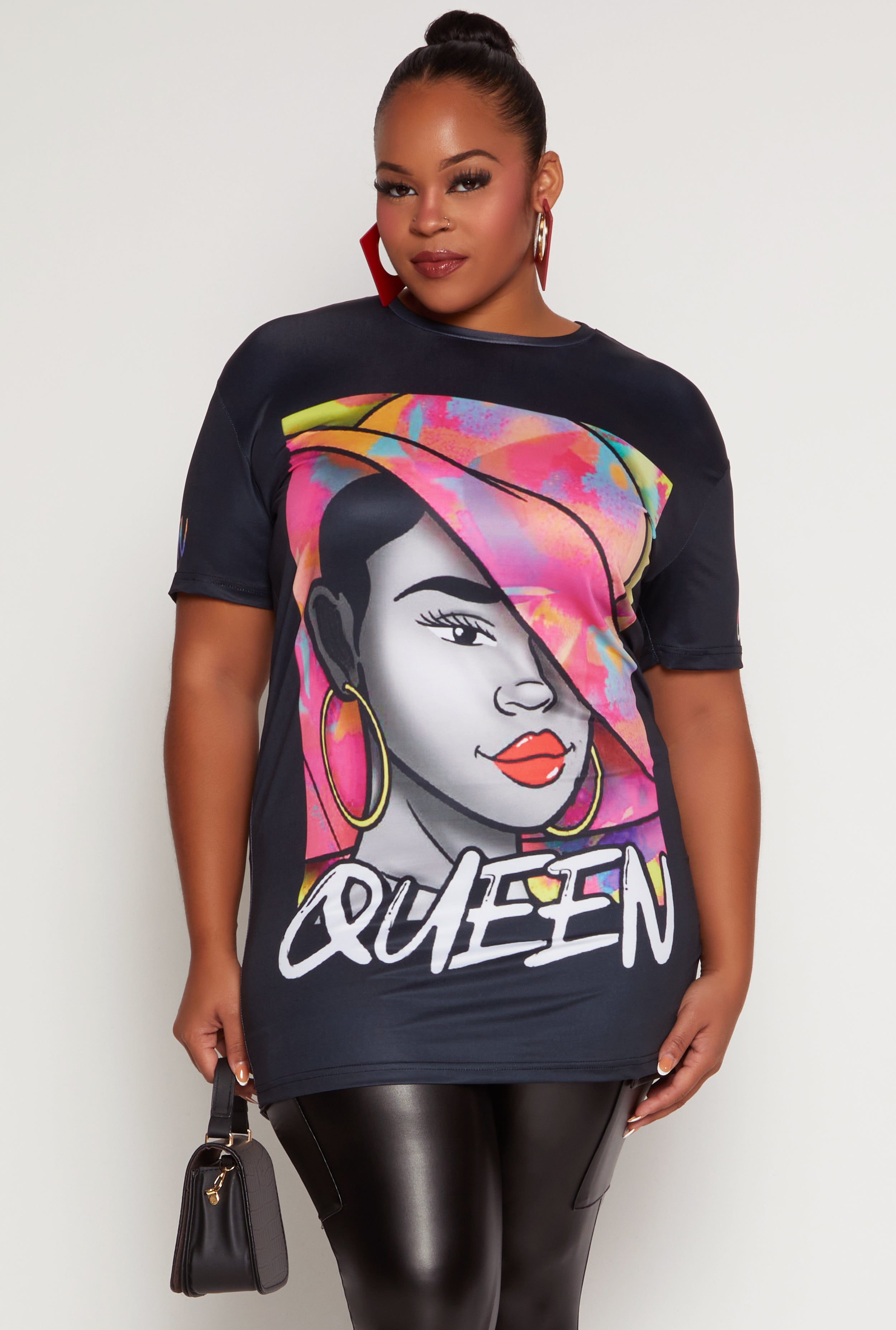 Plus Size Queen Tie Dye Face Graphic Tee