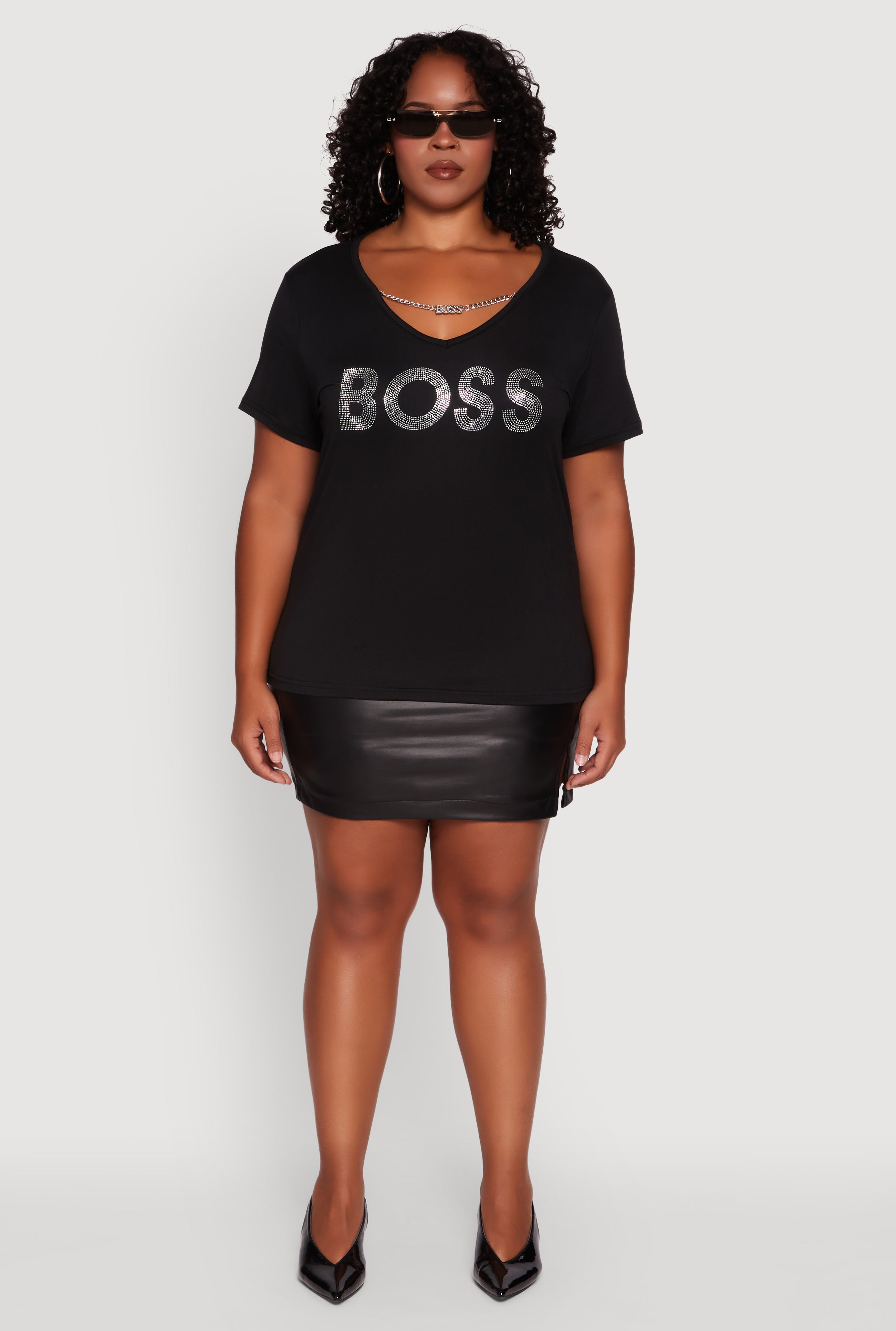 Plus Size Chain Detail Rhinestone Boss Top