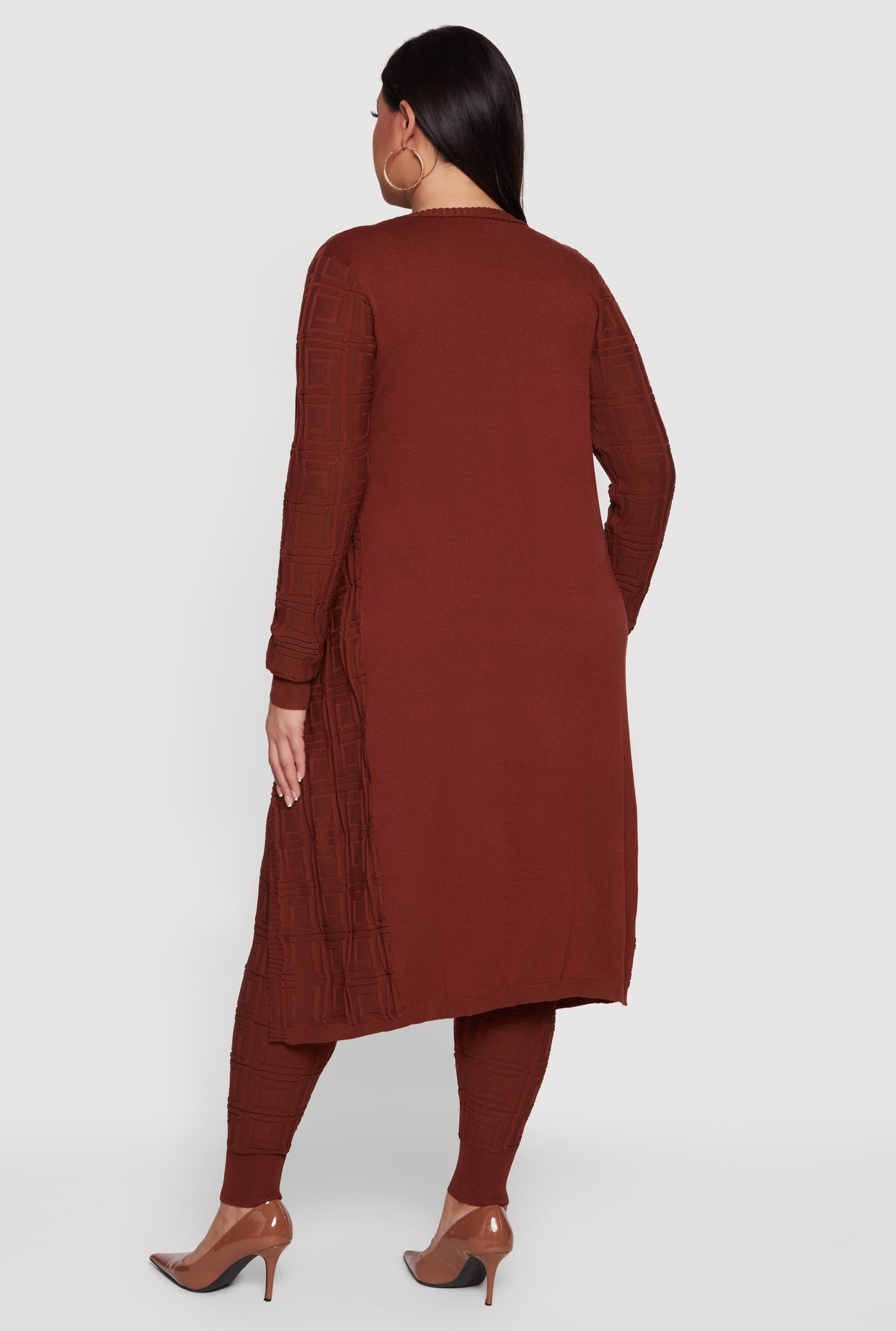 Plus Size Greek Key Long Sleeve Open Front Duster