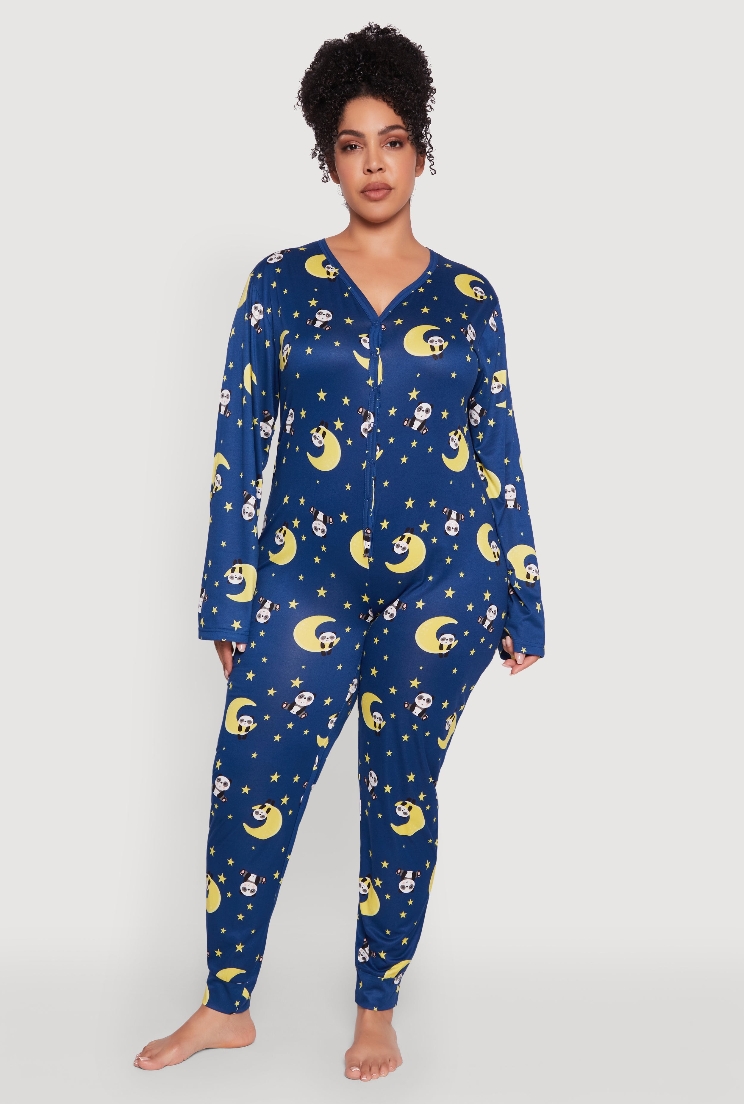 Plus Size Moon Panda Graphic Pajama Onesie