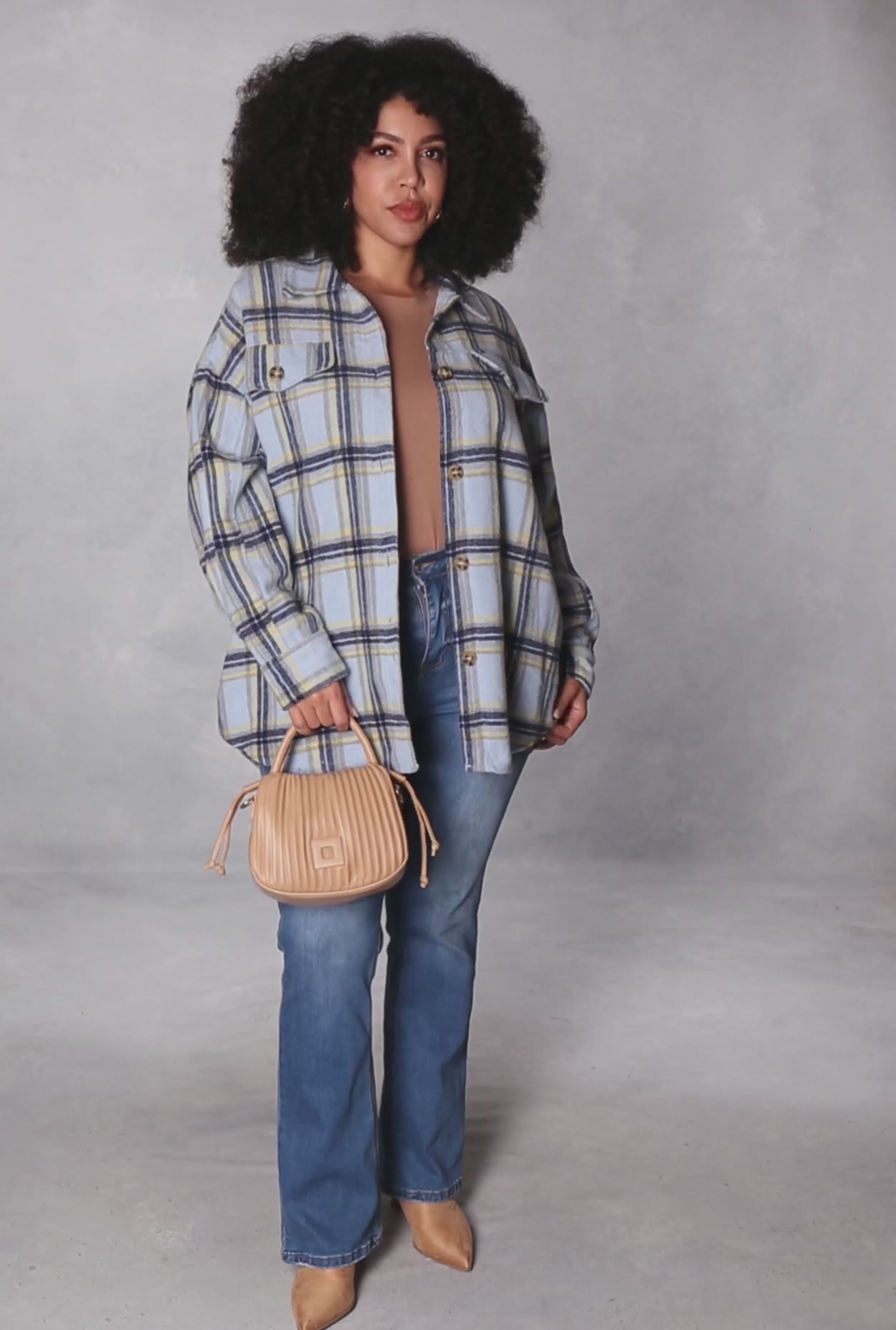 Plus Size Spoon Jeans Plaid Brushed Knit Shacket