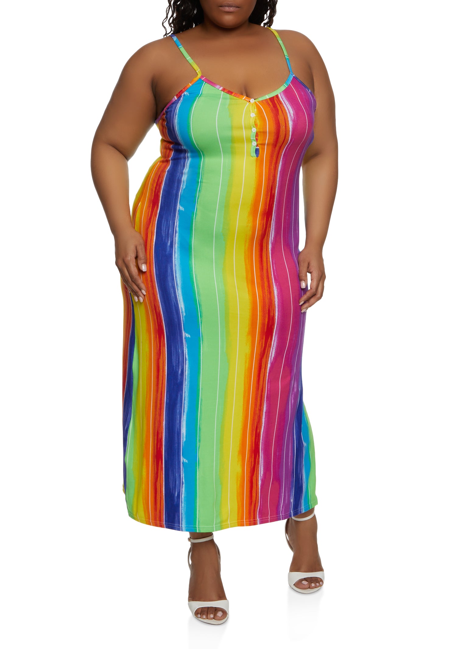 Plus Size Striped Maxi Cami Dress