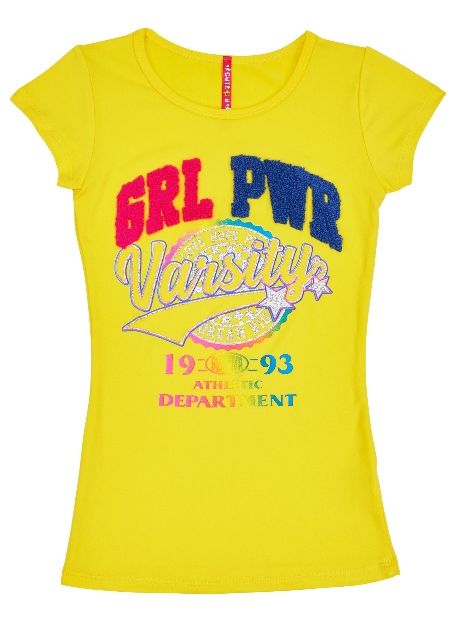 Girls Glitter Grl Pwr Chenille Patch Embroidered Graphic Tee