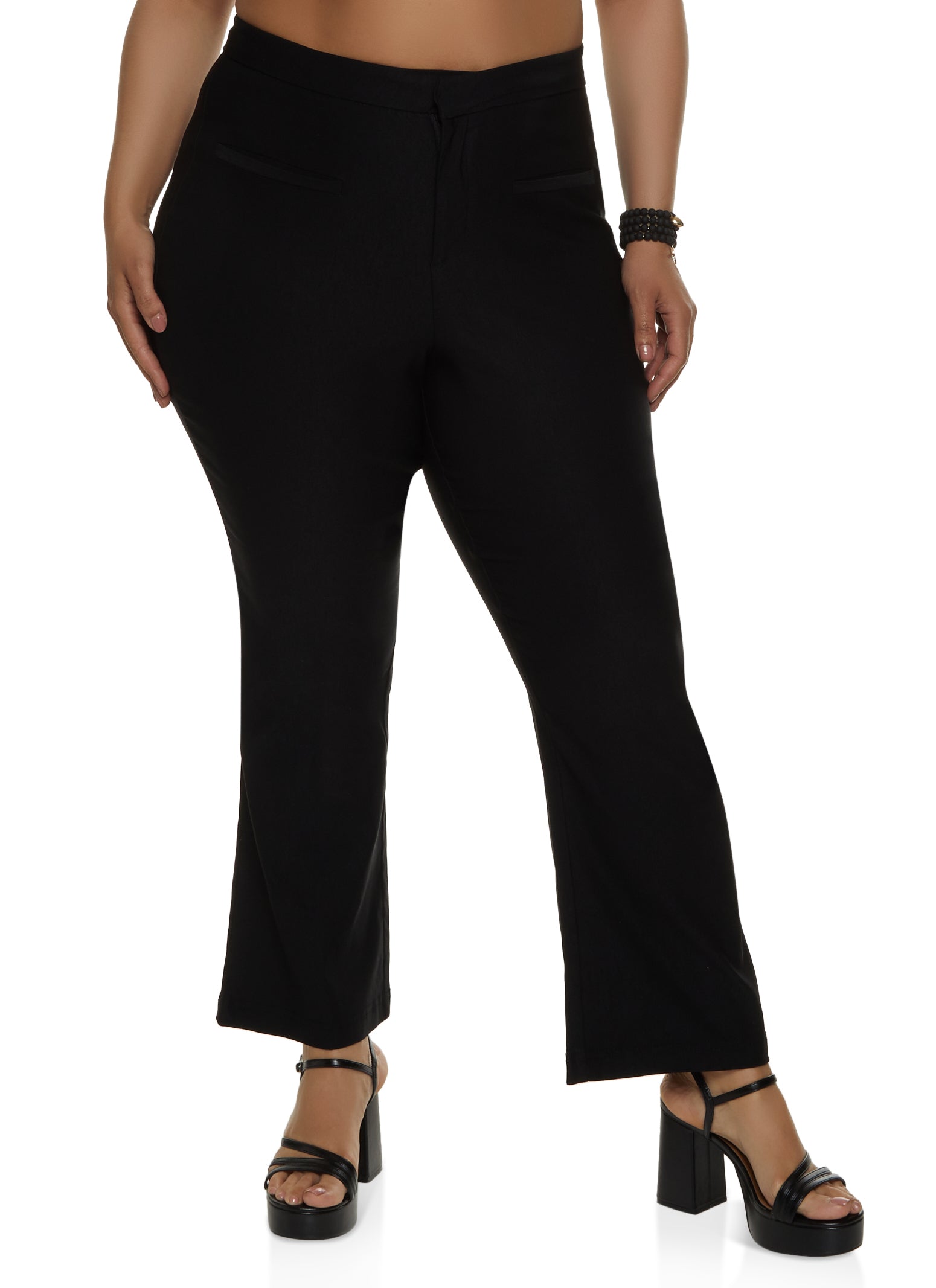 Plus Size Flare High Waisted Dress Pants Blue