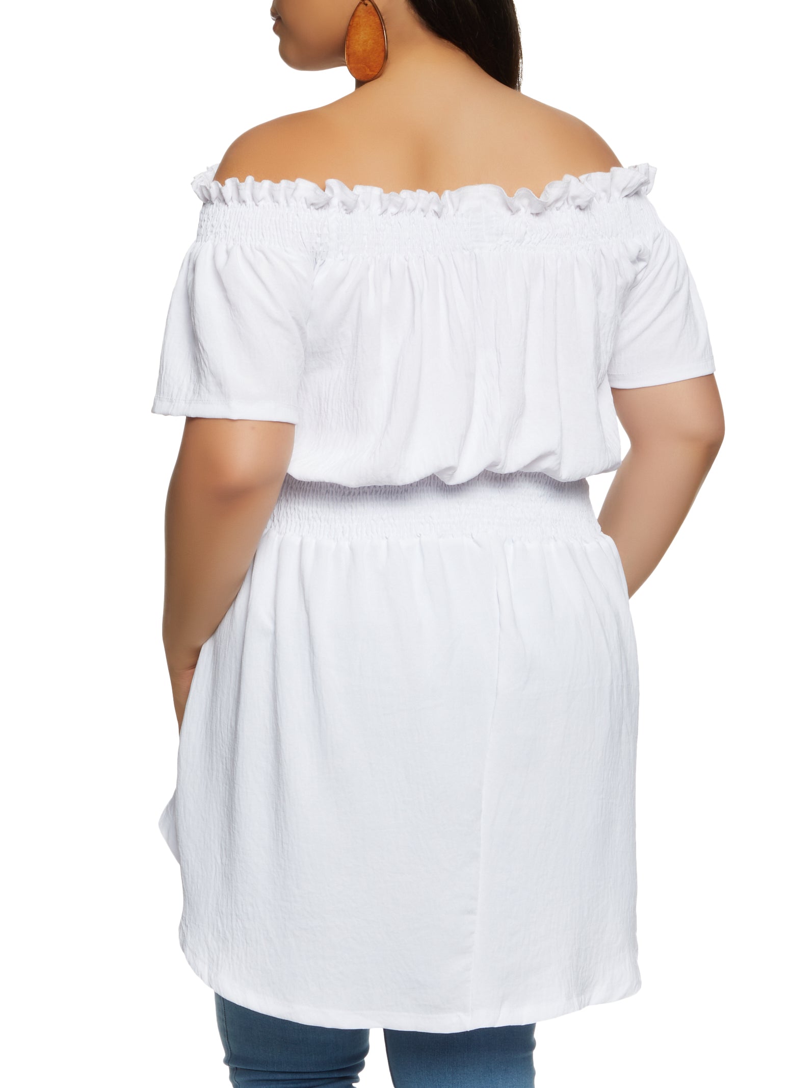 Plus Size Off The Shoulder High Low Smocked Peasant Top