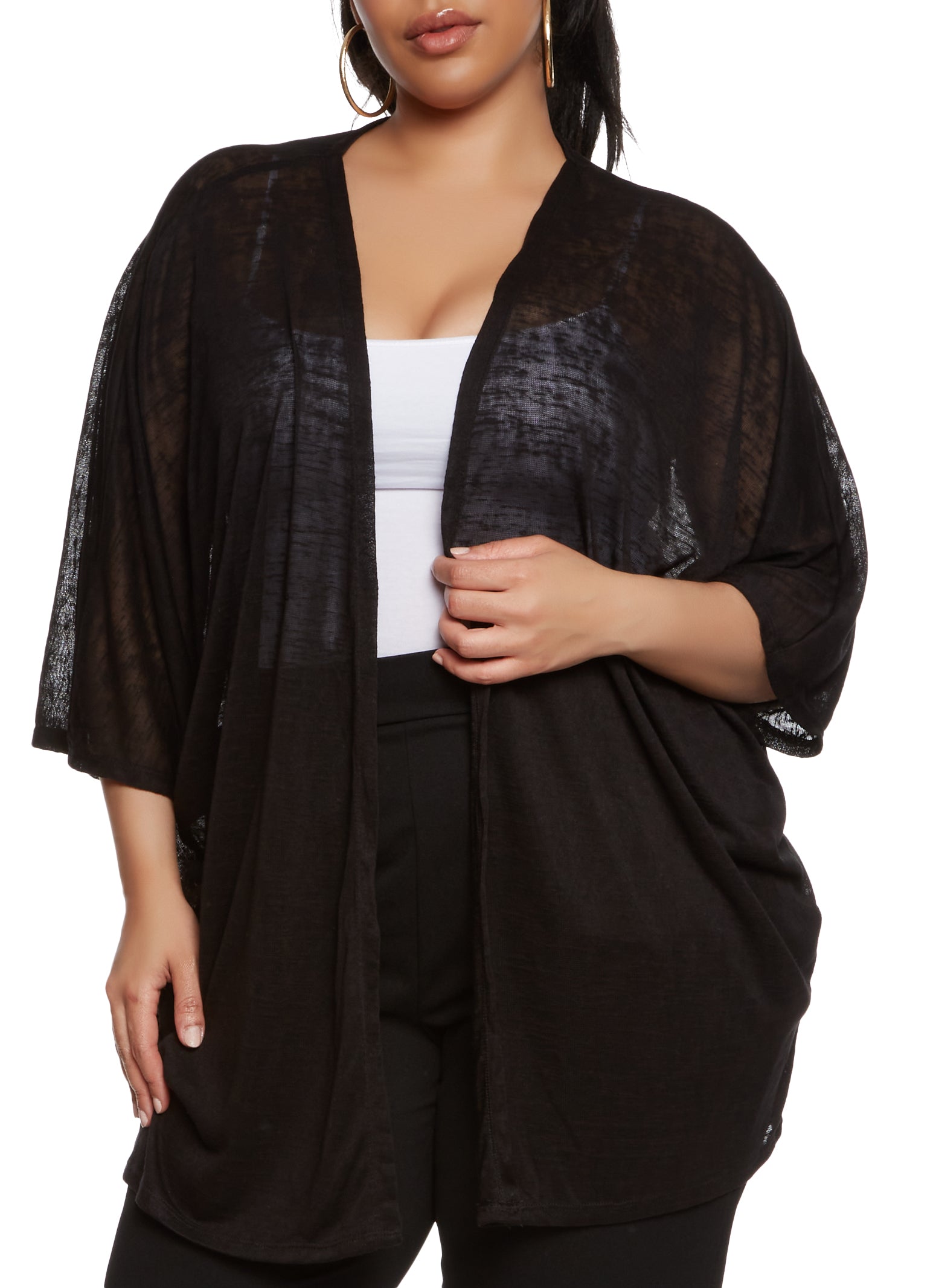 Plus Size Brushed Knit Dolman Sleeve Duster
