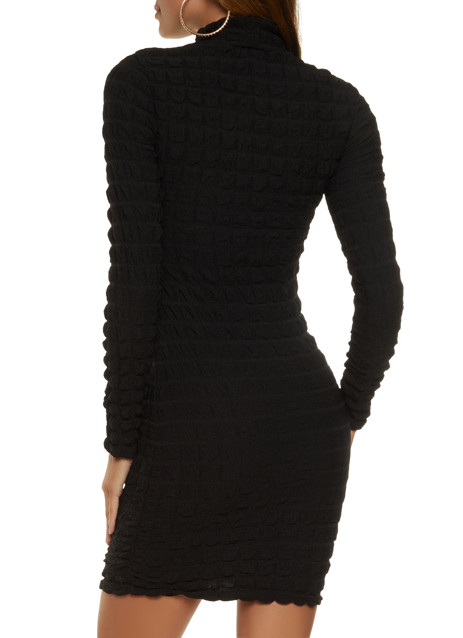 Bubble Knit Mock Neck Bodycon Dress