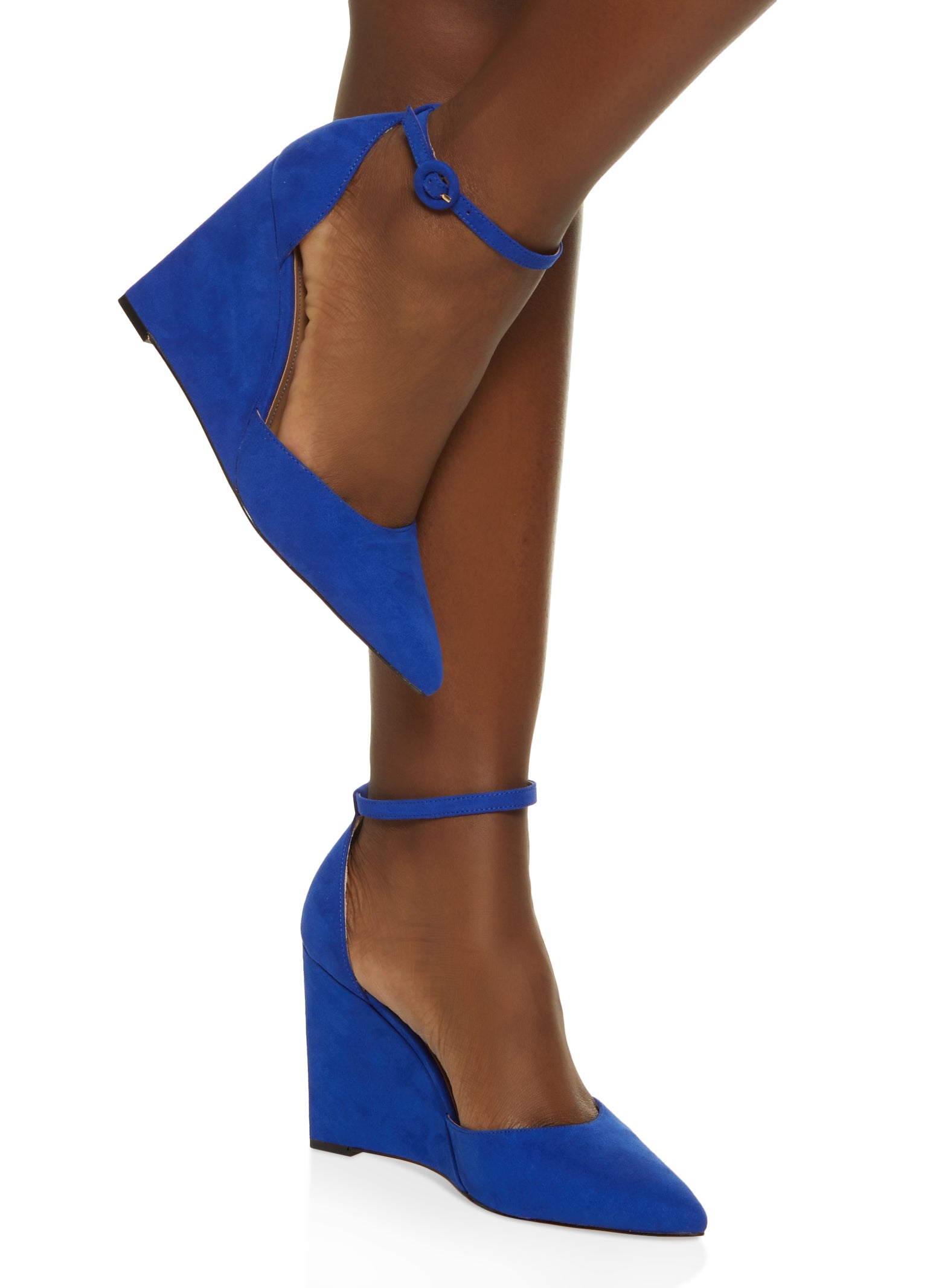 Pointed Toe Ankle Strap Wedges Black Suede, 42% OFF