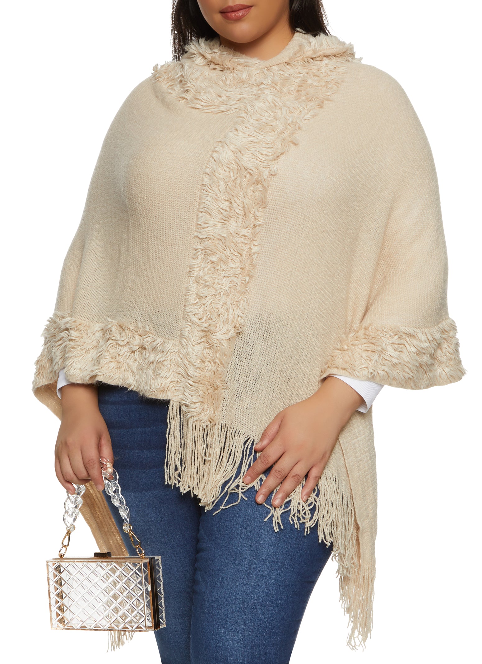 Plus Size Fringed Poncho