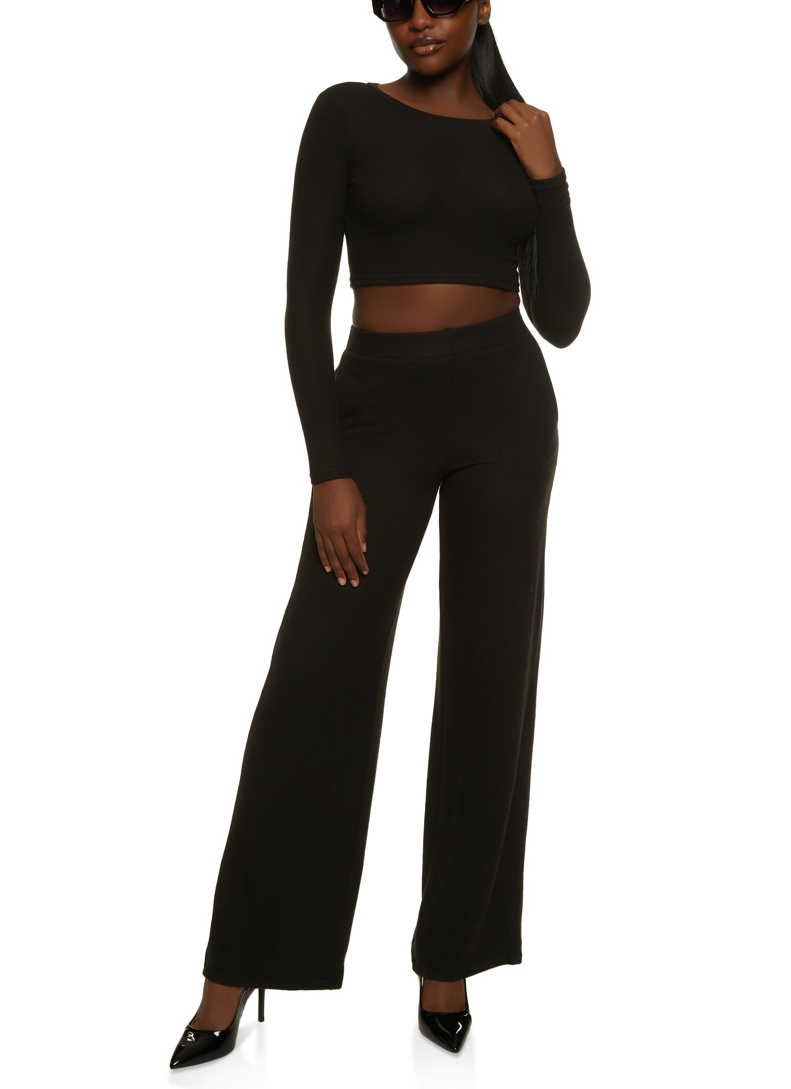 Brushed Knit Crew Neck Crop Top