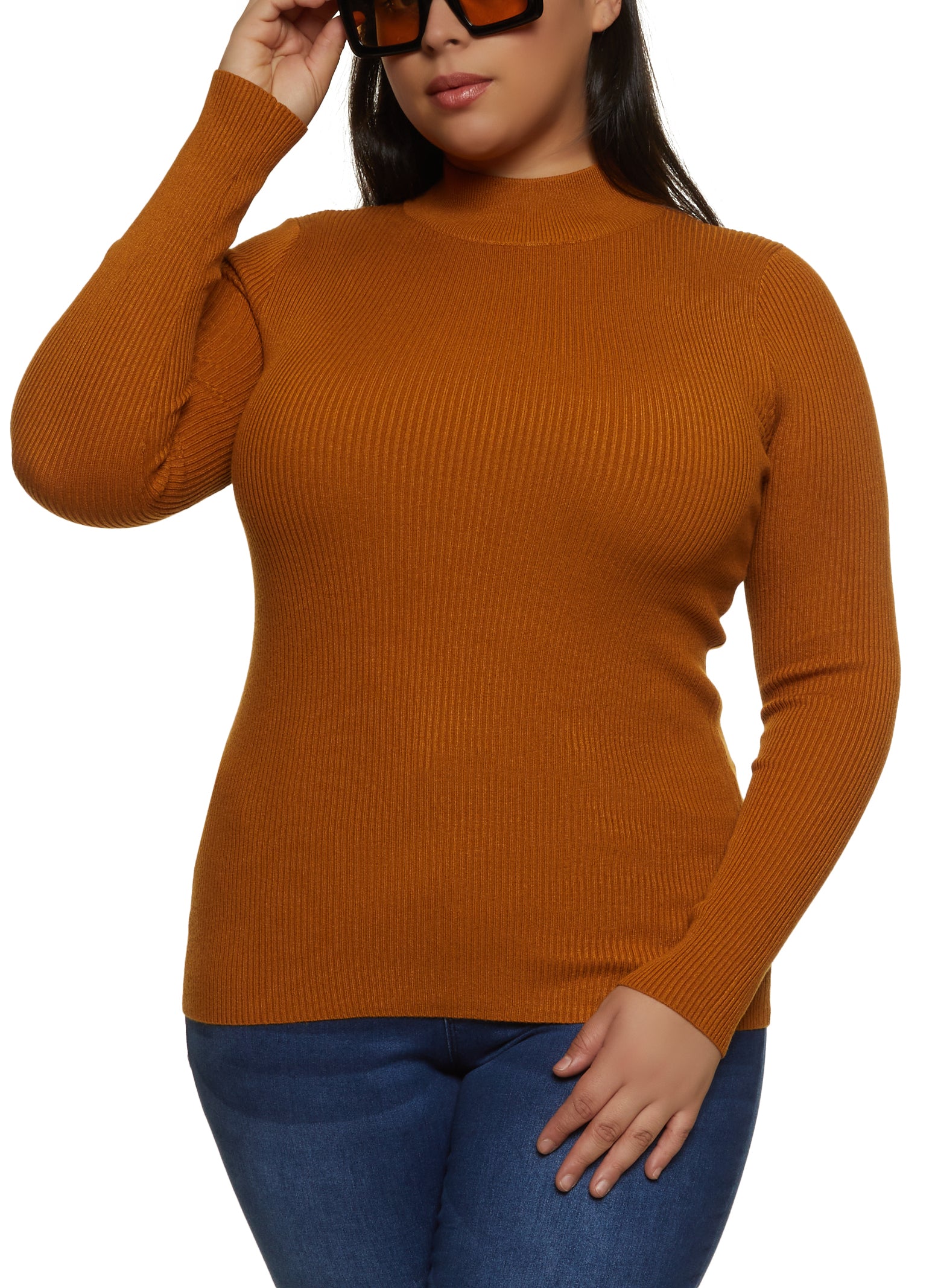 Plus Size Ribbed Mock Neck Sweater